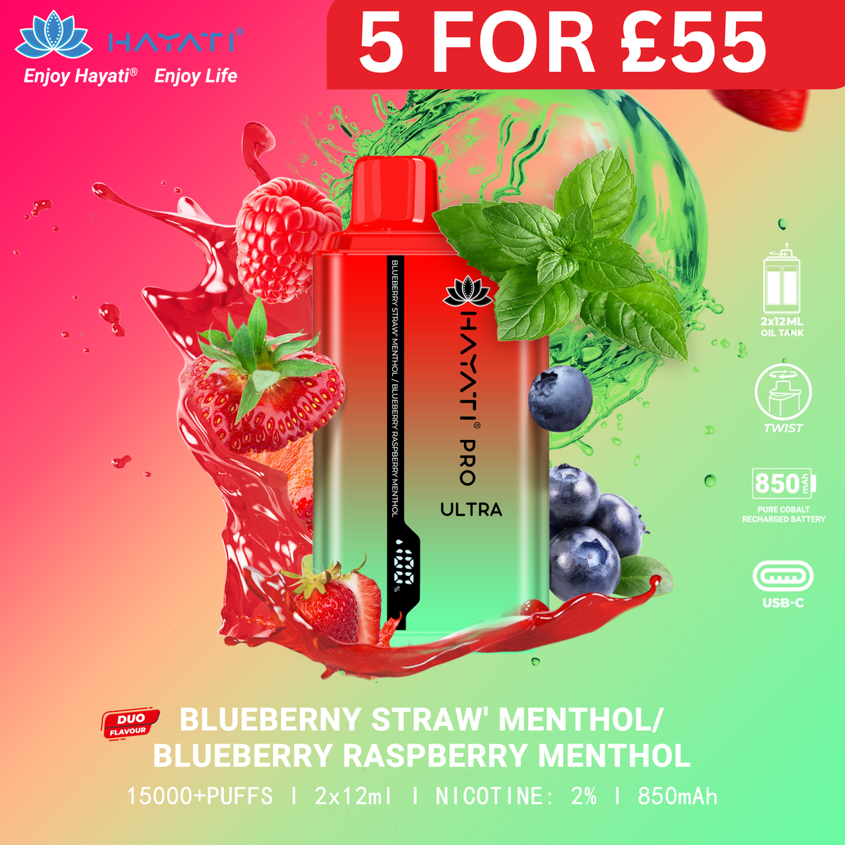 Blueberry Strawberry & Raspberry Menthol | Hayati Pro Ultra 15000 Puffs ...